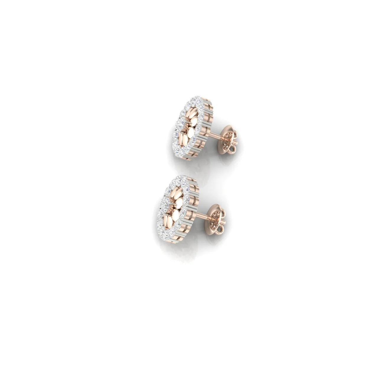 2.4 Diamond Double Halo Cluster Stud Earrings 14K Rose Gold – Carat Spark